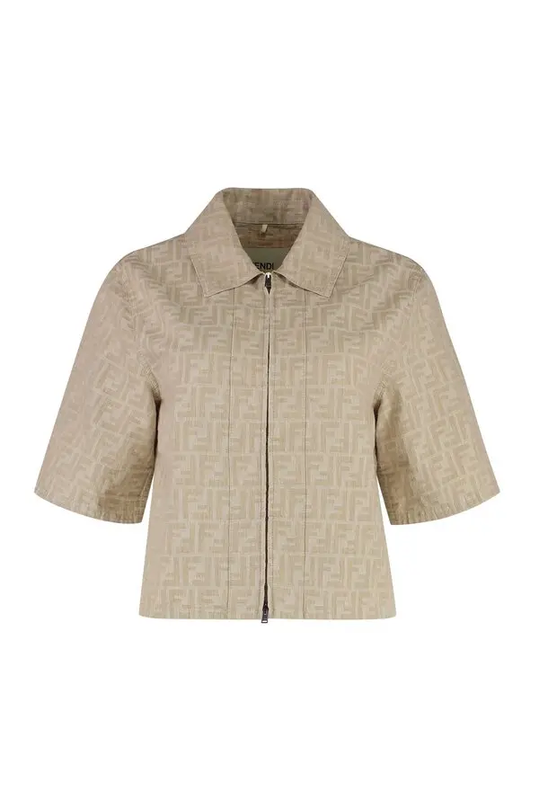 Fendi Cotton-linen Blend Ff Motif Jacket - Beige