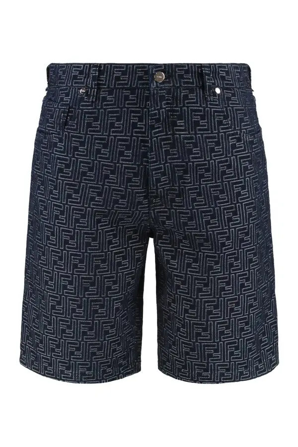 Fendi Ff Motif Cotton Bermuda Shorts - Blue