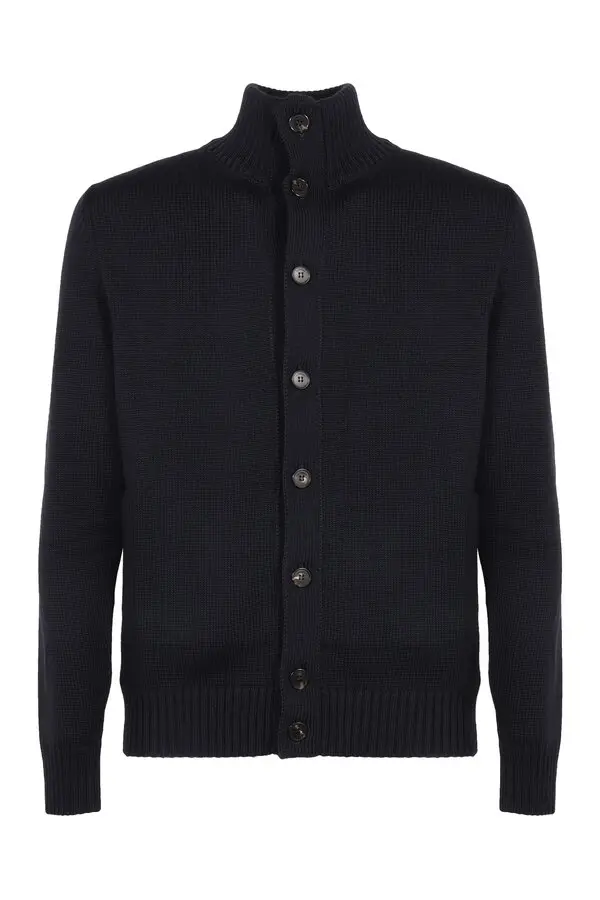 SLOWEAR Wool Cardigan With High Collar And Button Front