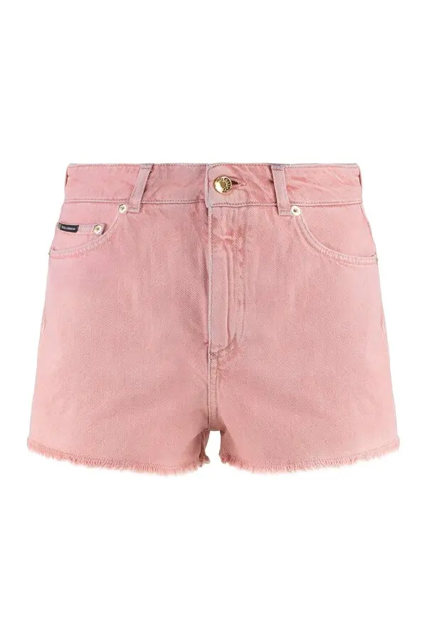 Dolce & Gabbana Frayed Hem Denim Shorts With Metal Buttons