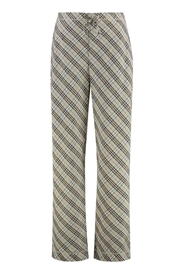 Burberry Check Motif Cotton Trousers - Grey
