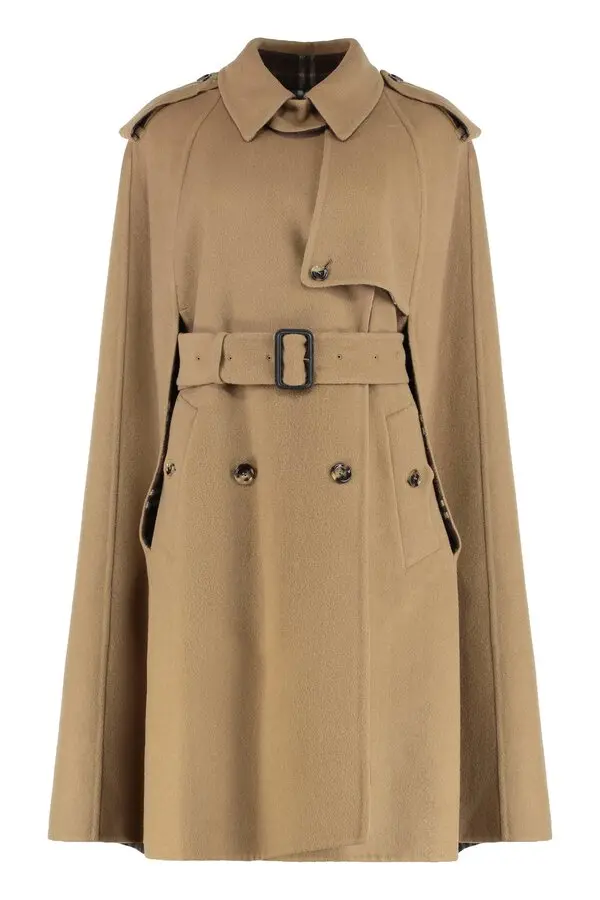 Burberry Double-faced Wool Trench Jacket With Belt And B-shaped Buckle