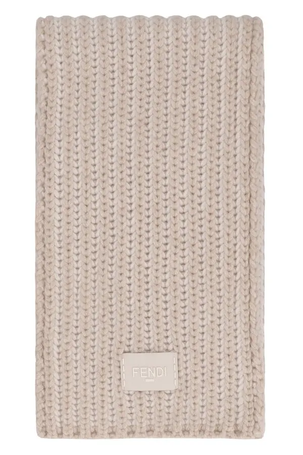 Fendi Wool & Cashmere Rectangular Scarf With 3d Spike Design, 25x180 Cm - Ivory