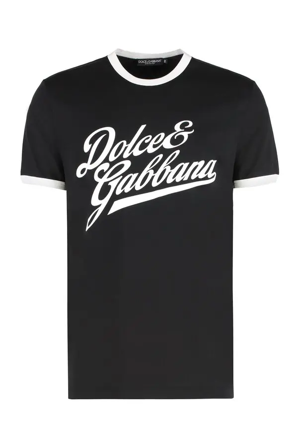 Dolce & Gabbana Cotton Round-neck T-shirt With Velvet Front Inscription - Black