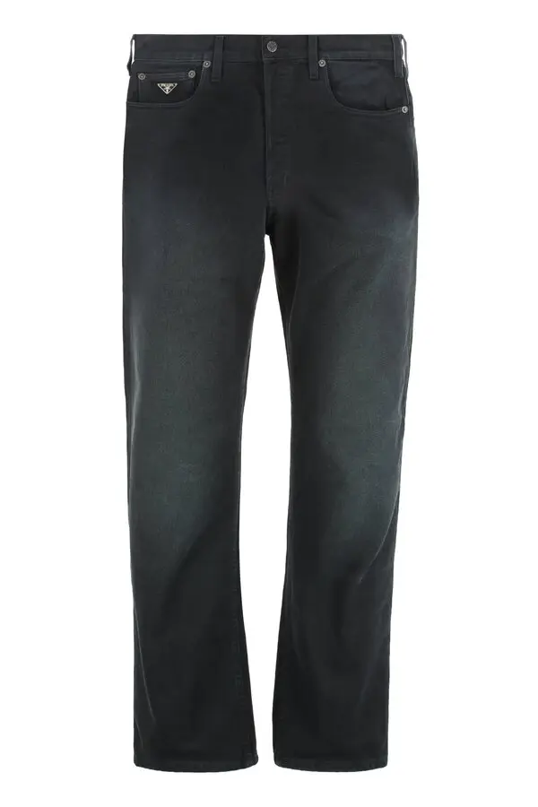 Prada Straight-leg Jeans With Engraved Logo Metal Hardware