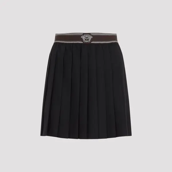 Versace Pleated Mini Skirt With Medusa Waistband - Black