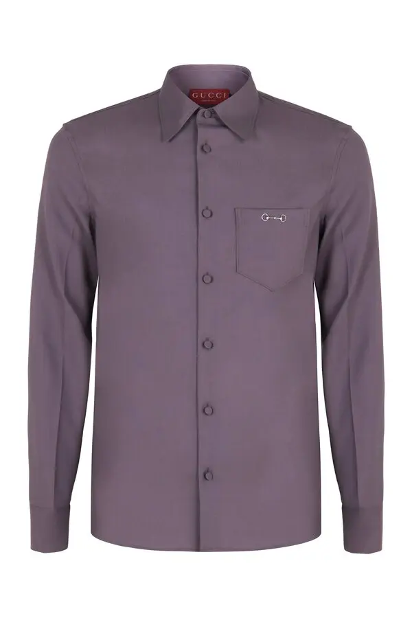 Gucci Slim-fit Wool Gabardine Shirt With Chest Pocket Metal Detail - Purple