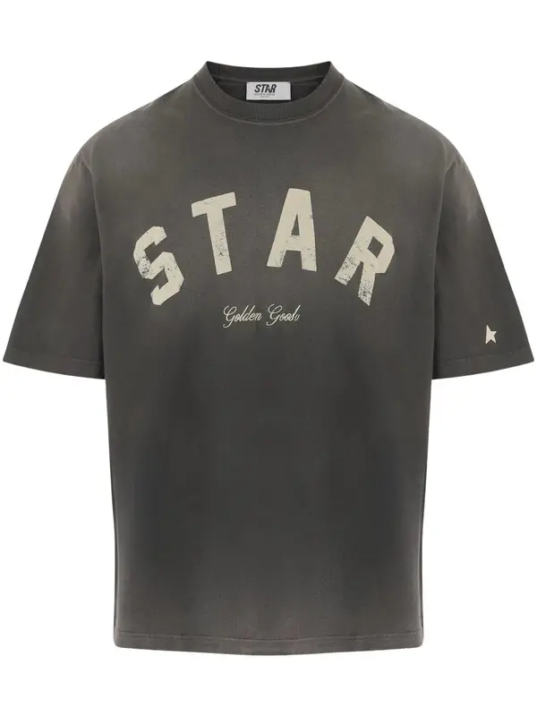 GOLDEN GOOSE Relaxed Fit Distressed Neck T-shirt With Logo - Grey