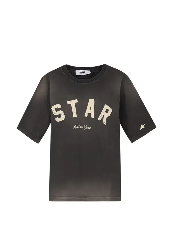 GOLDEN GOOSE Star" Logo Distressed Cotton T-shirt - Grey