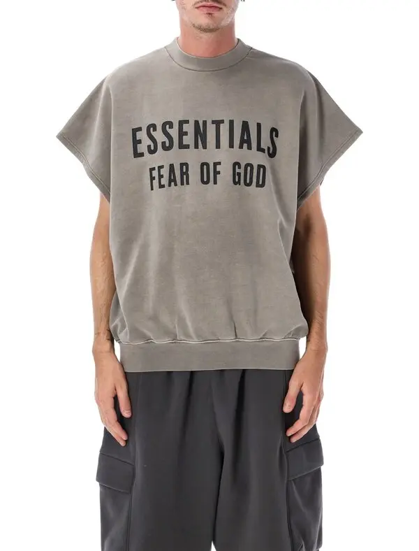 Fear Of God Essentials-inspired Garment-dyed Cutoff Fleece Sweatshirt - Washed Seal