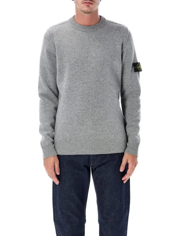 Stone Island Wool-blend Knit Crewneck Jumper With Reverse Stocking-stitch Details - Grigio