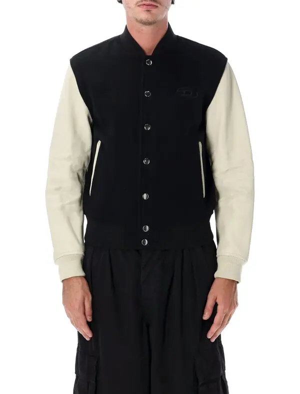 DIESEL® Wool-blend Bomber Jacket With Leather Sleeves