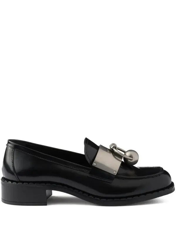 Prada Brushed Leather Loafers With Metal Ring - Black