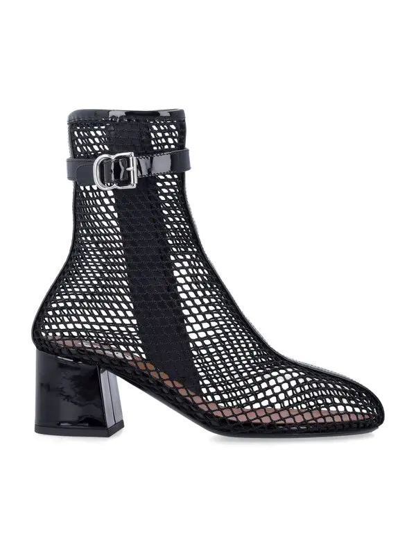 Alaïa Mesh Ankle Boots With Buckle Strap - Nero