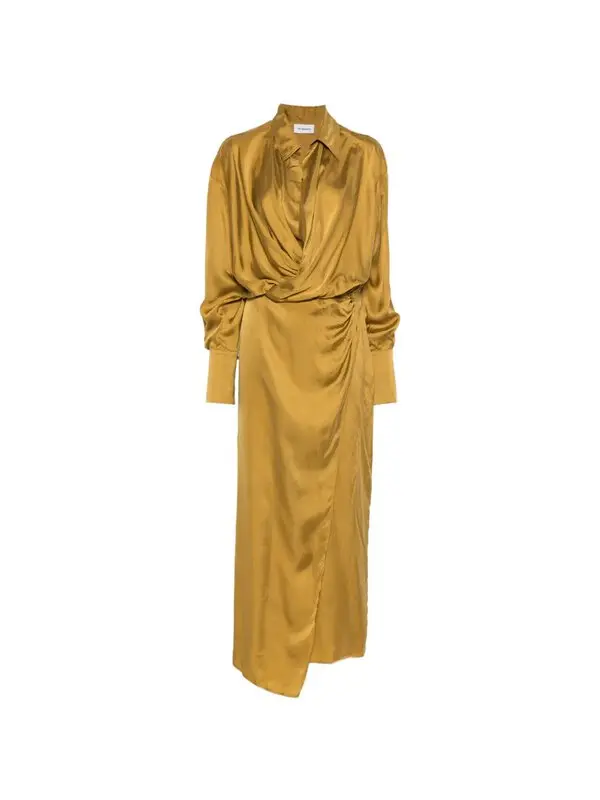 Andamane Draped Waist Plunge V-neck Wrap Mini Dress With Pointed Collar & Side Split