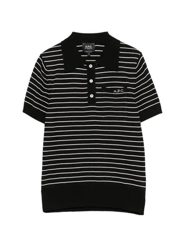 A.p.c. Striped Cotton Polo Shirt With Logo Front Pocket - Nero