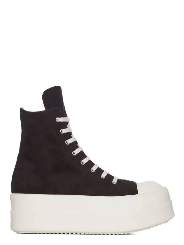 Rick Owens Faux-fur Cotton Sneakers With Faux Leather Toe Cap, Lace-up Closure & 2.5 Cm Rubber Platform - Nero