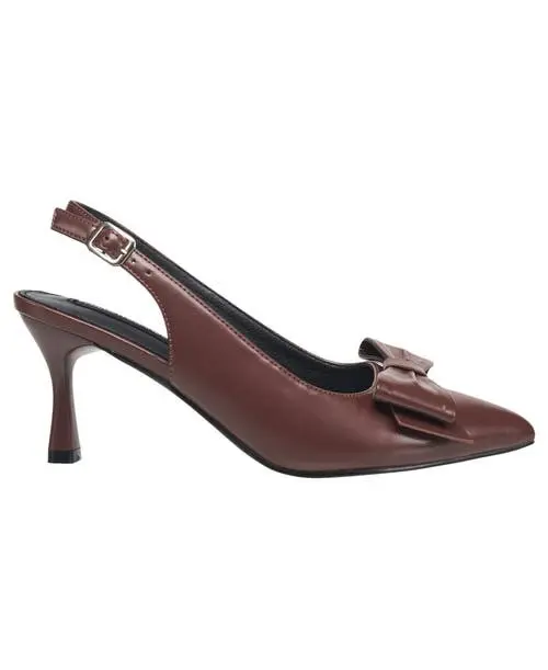 French Connection Bianca Oversized Bow Kitten Heel Pumps - Brown