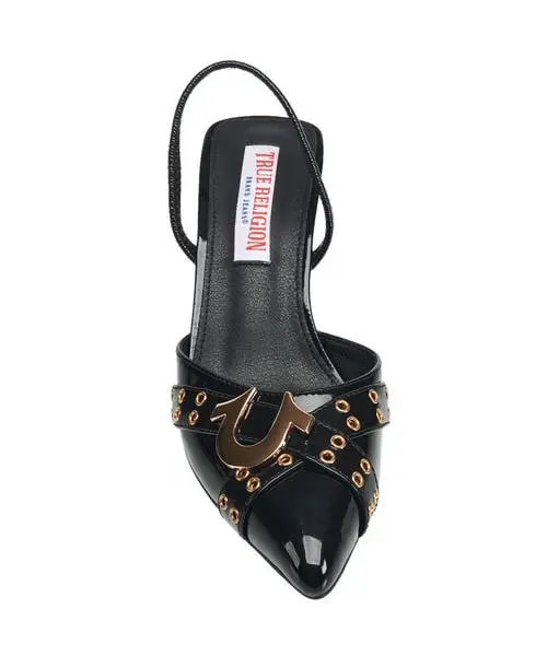 True Religion Sade Metal Buckle Logo Heel - Black