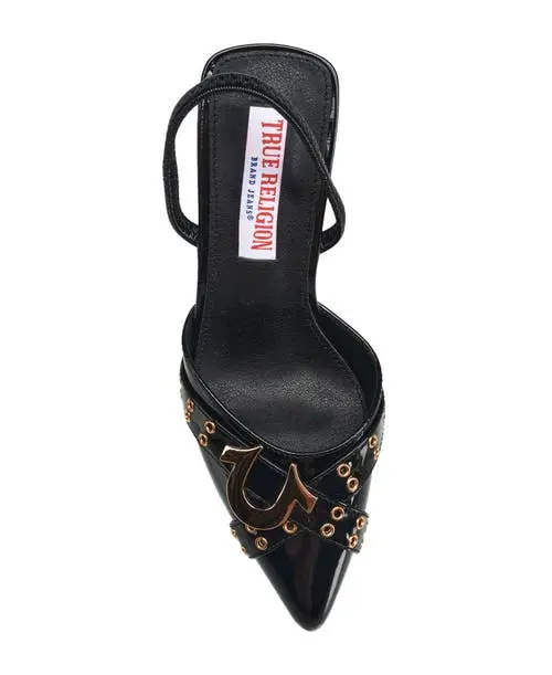 True Religion Sade Metal Buckle Logo Heel - Black