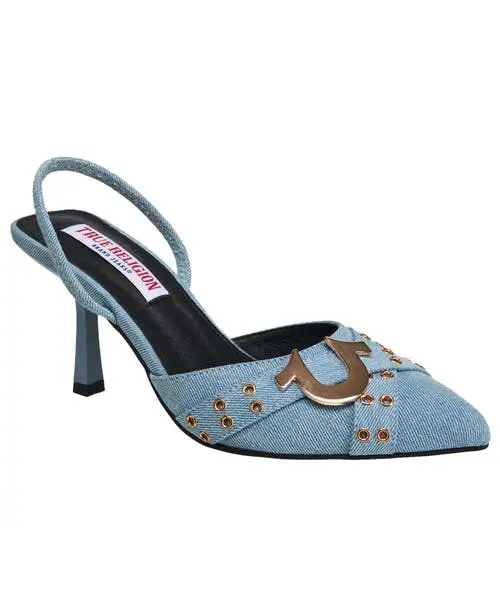 True Religion Sade Metal Buckle Logo Heel - Blue