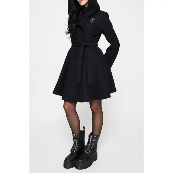 DISTURBIA Camilla Tie Waist Hooded Coat