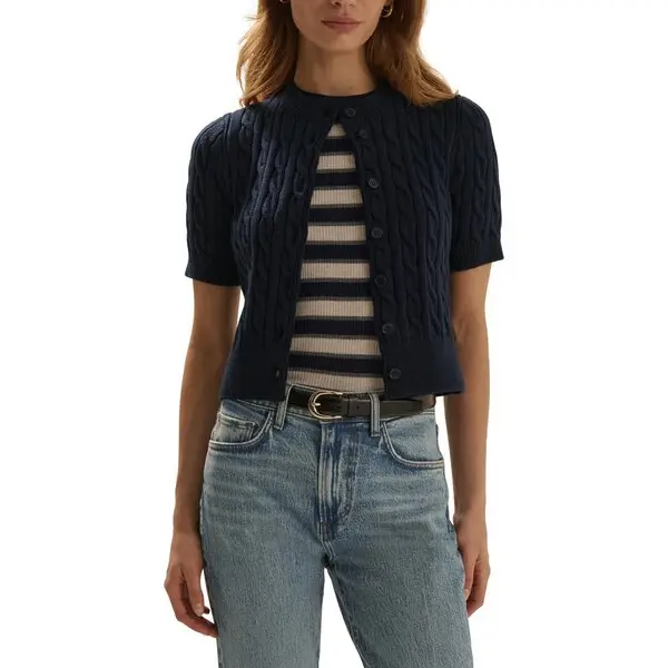 FAVORITE DAUGHTER The Cafe Cable Short Sleeve Cardigan