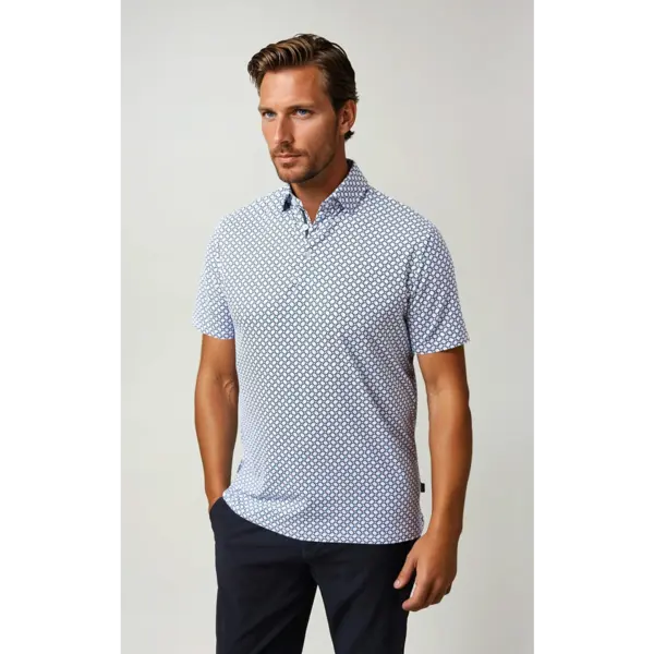 Stone Rose Geo Print Techno Stretch Polo - White