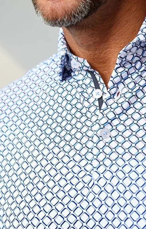 Stone Rose Geo Print Techno Stretch Polo
