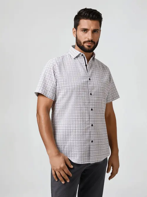 Stone Rose Seersucker Check Ss Button-up Shirt