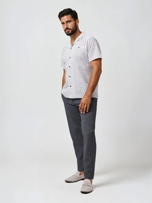 Stone Rose Seersucker Check Ss Button-up Shirt
