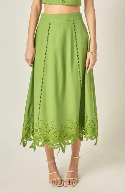 English Factory Palm Tree Embroidered Midi Skirt - Green
