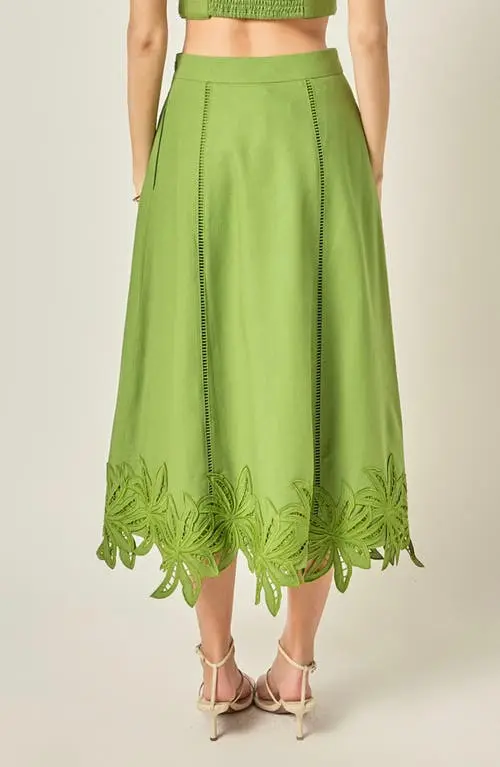 English Factory Palm Tree Embroidered Midi Skirt