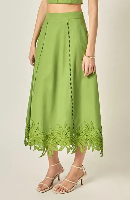 English Factory Palm Tree Embroidered Midi Skirt