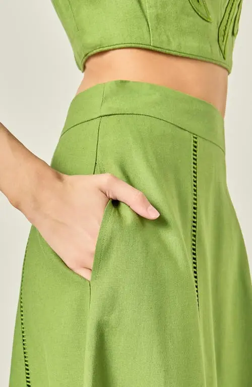 English Factory Palm Tree Embroidered Midi Skirt