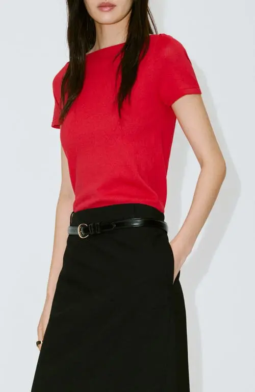 Mango Short Sleeve Fine Knit Sweater - Red