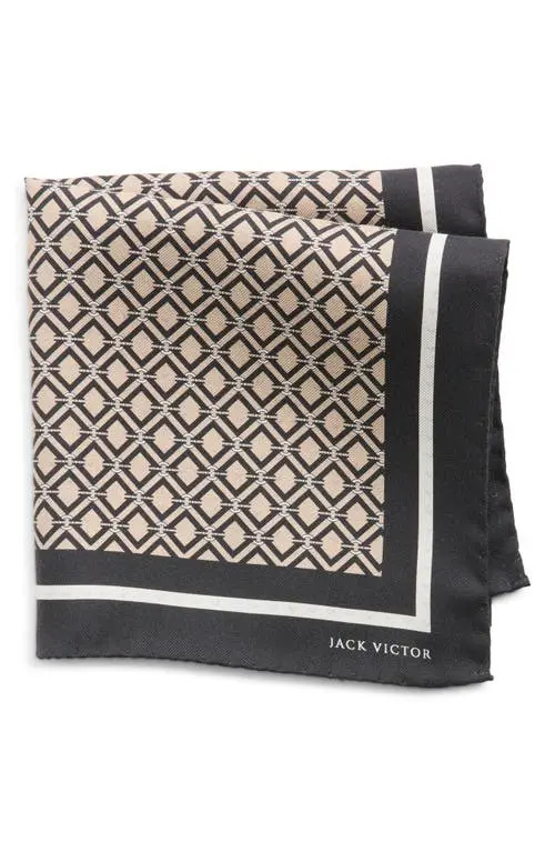 JACK VICTOR Equestrian Silk Pocket Square - Camel