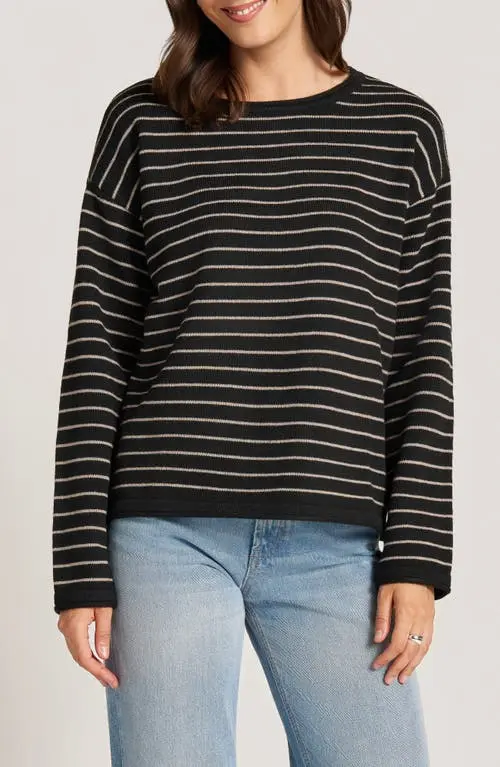 Matty M. Striped Boat Neck Sweater - Black/taup