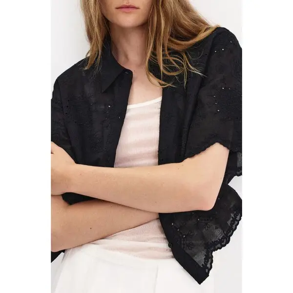 Mango Embroidered Cropped Shirt