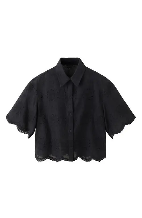 Mango Embroidered Cropped Shirt