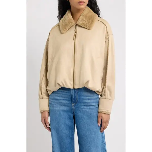 UGG Coleta Faux Fur Trim Bubble Jacket - Sand