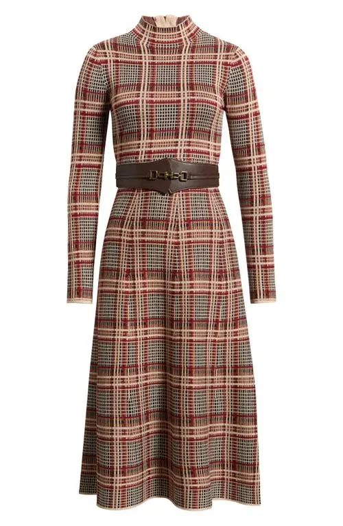 Eliza J Plaid Mock Neck Long Sleeve Midi Dress