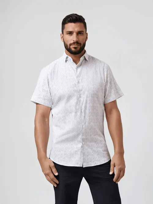 Stone Rose Tencel Stretch Striped Ss Button-up Shirt