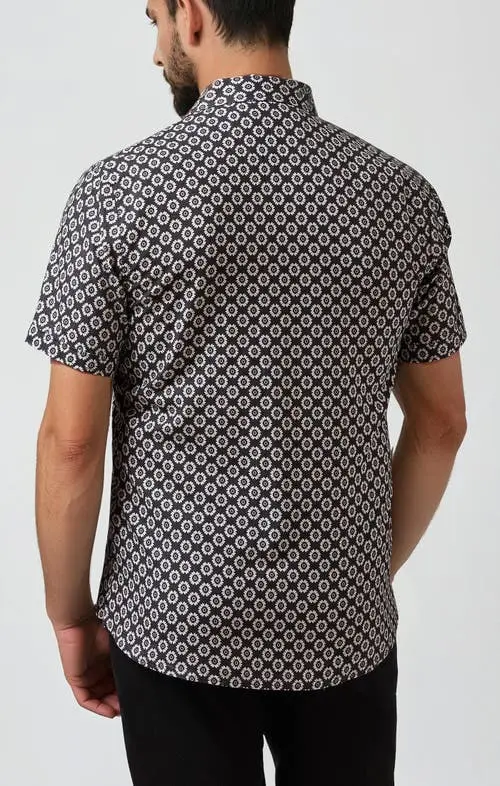 Stone Rose Linen Retro Geo Print Ss Resort Shirt