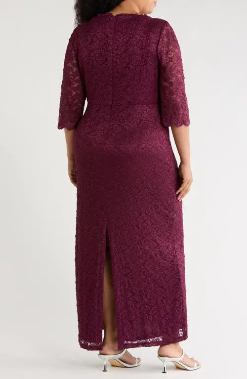 JESSICA HOWARD Side Tuck Lace Sheath Gown