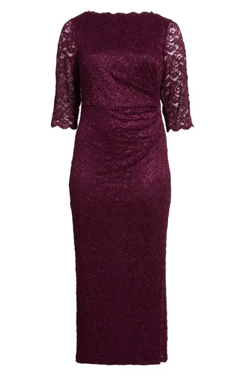 JESSICA HOWARD Side Tuck Lace Sheath Gown