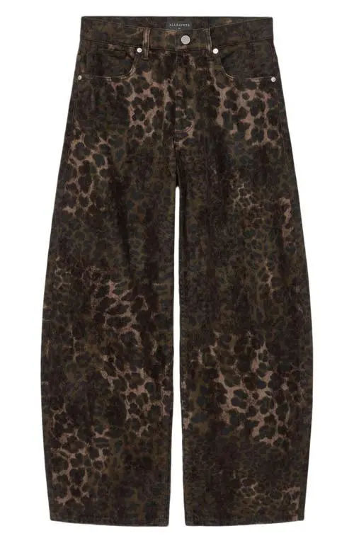 ALLSAINTS Sadie Leopard Print Barrel Leg Jeans