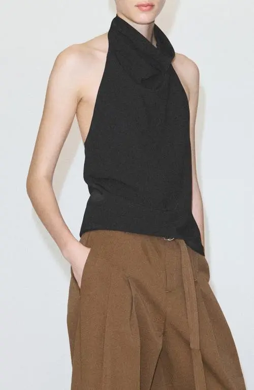 Mango Draped Halter Top - Black