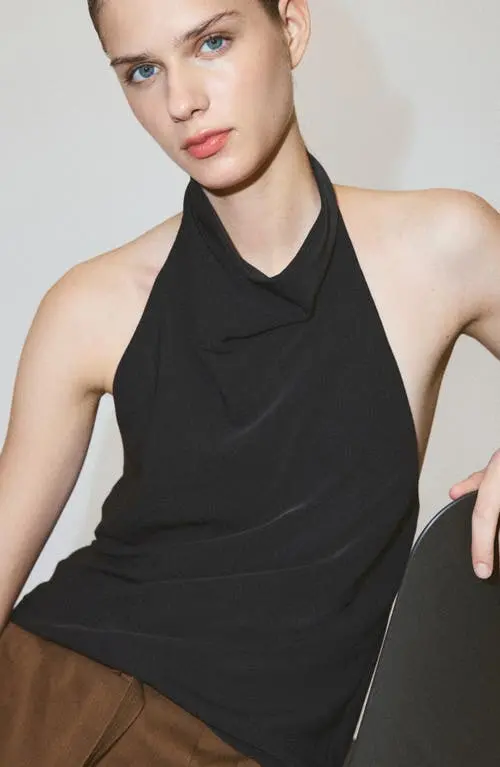 Mango Draped Halter Top - Black