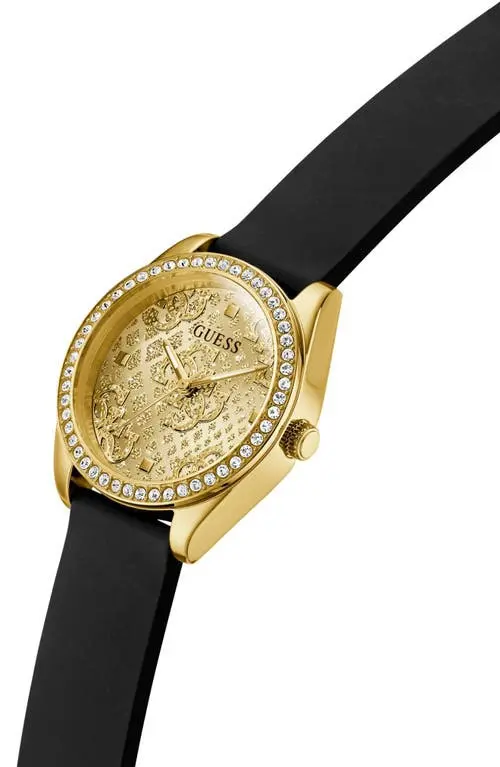 Guess Boa Crystal Bezel Goldtone Silicone Strap Watch